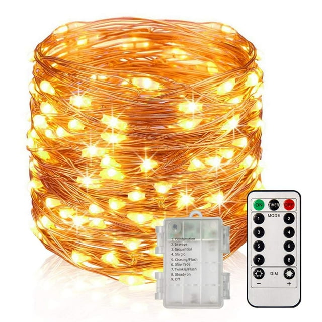 100 LED String Lights, 33Ft Waterproof, Remote Control, Warm White for ...