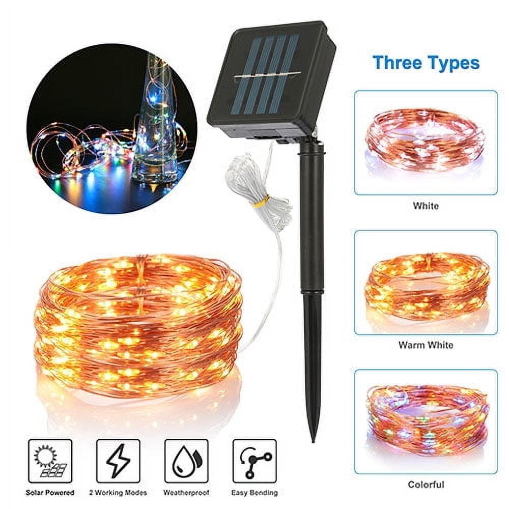 100 LEDs Solar String Lights Outdoor IP65 Waterproof Copper Wire String ...