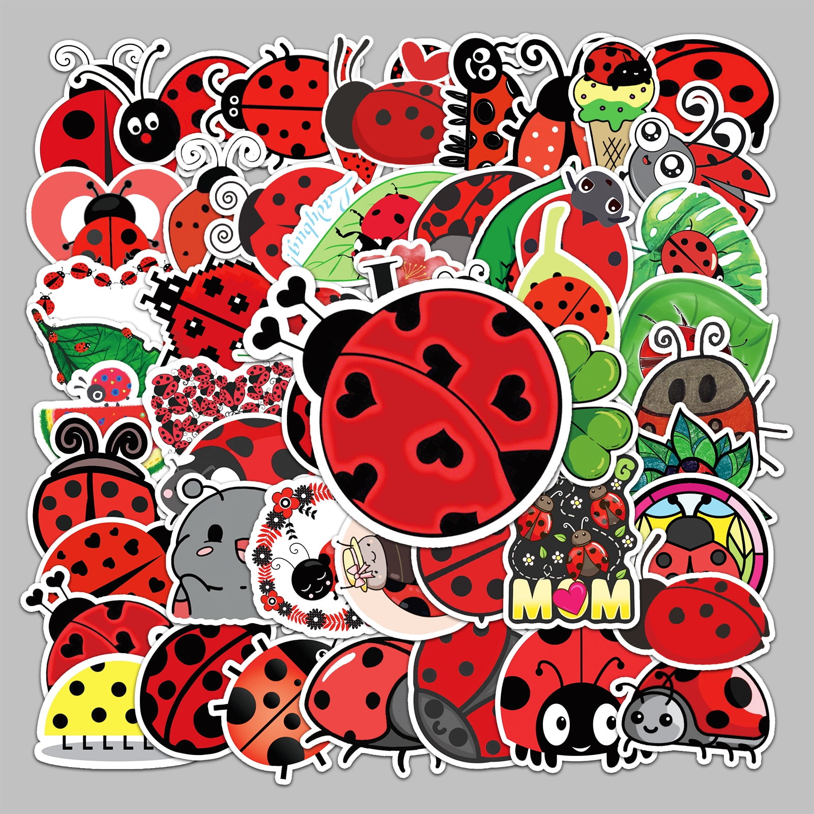 100 Ladybug Seven-spotted Ladybug Cartoon Style Decorative Stickers ...