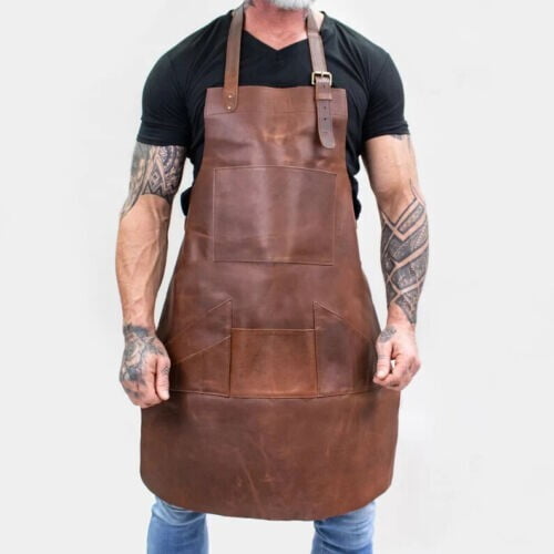 100% Leather Butcher Chef Cooking BBQ Apron - Welding Woodworking Apron ...
