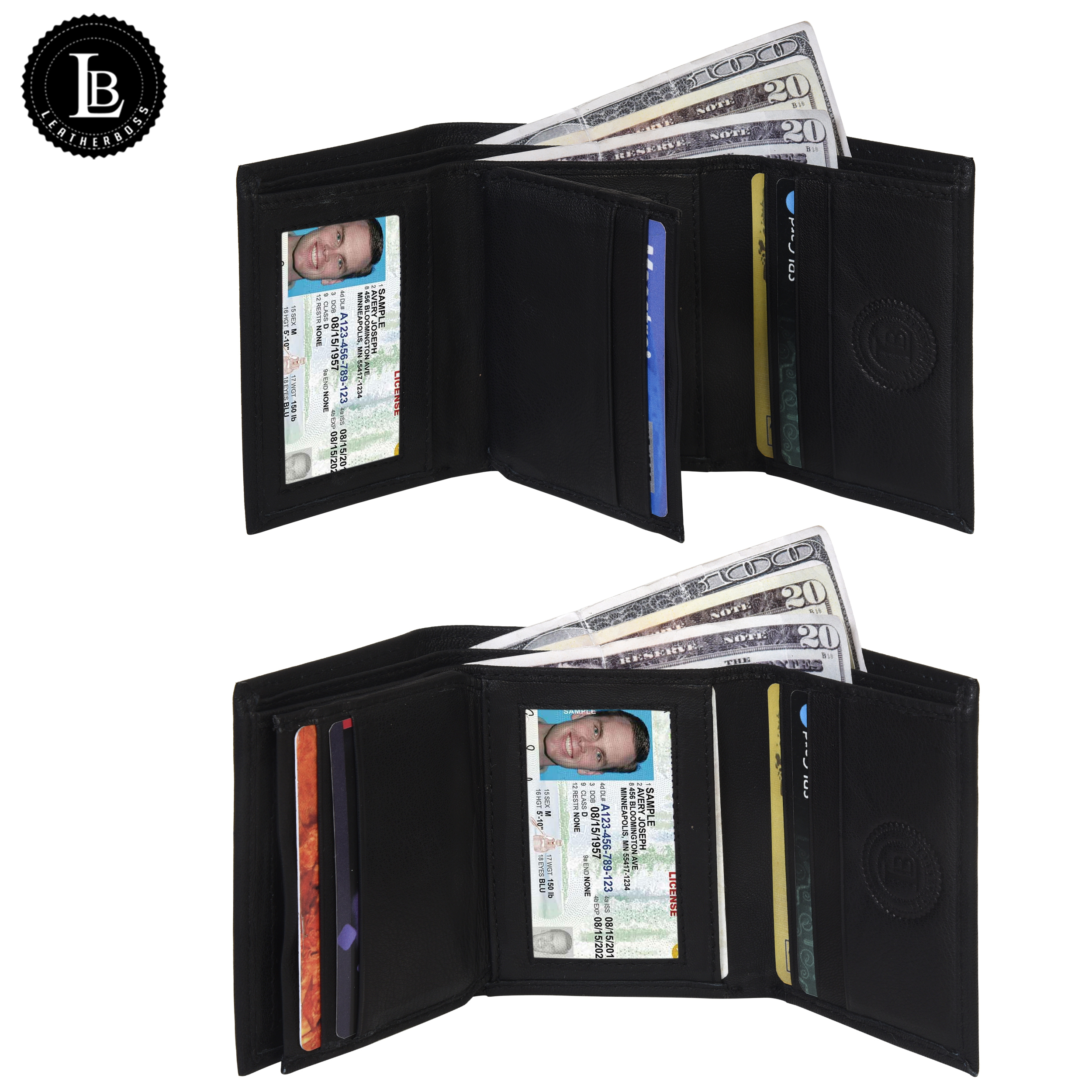 100% Leather Tri-fold Credit Card Mens Wallet Black 961107 (C ...