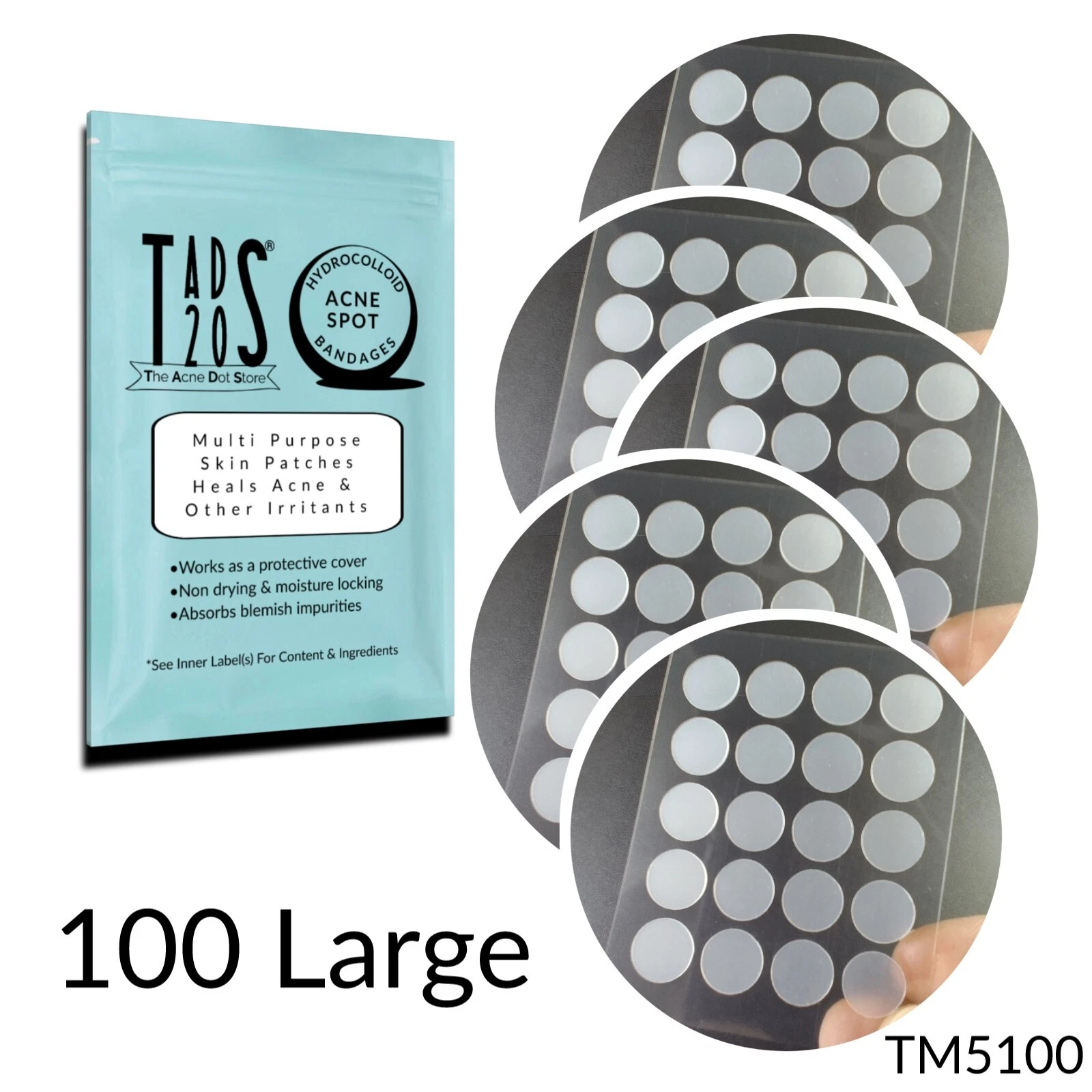 [100 Lg] Pimple Patches [Tea Tree/Mint] Cystic Acne Face Stickers Plant ...