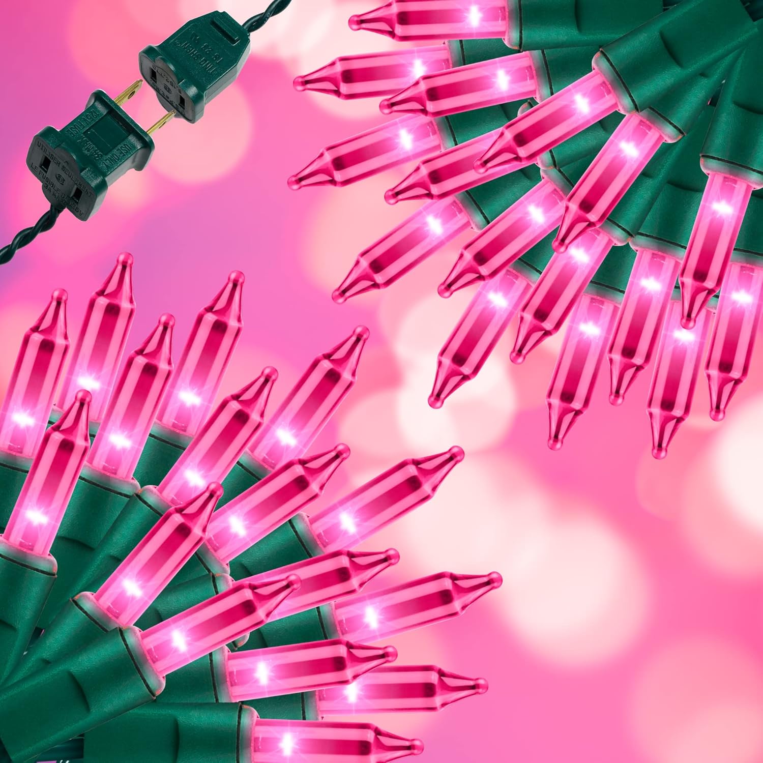 100-Light Pink Extra-Bright Christmas String Lights | 5.98ft UL ...