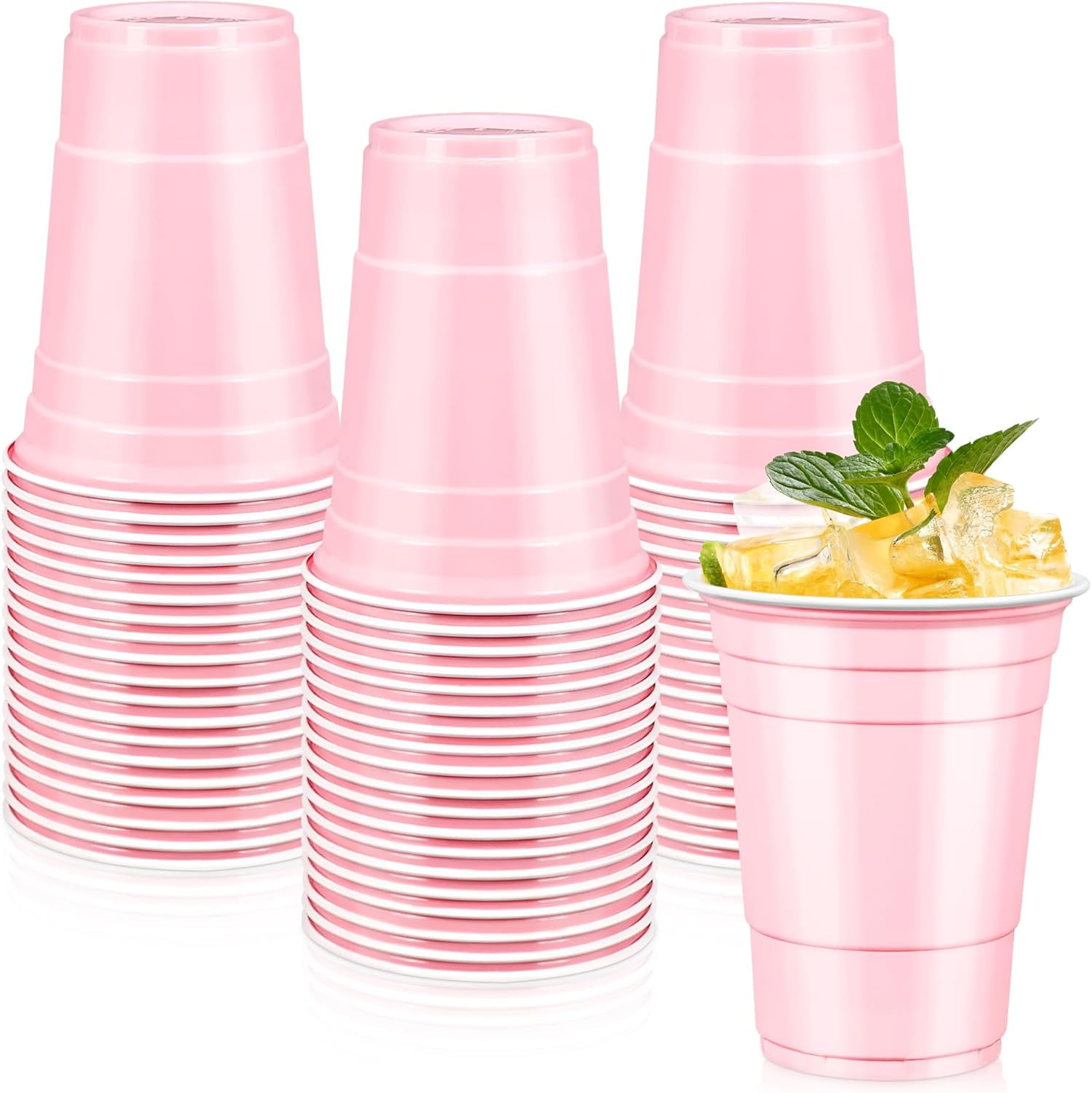 100 Light Pink Plastic Cups, 16 oz Disposable Cups, Drinking Cups For ...