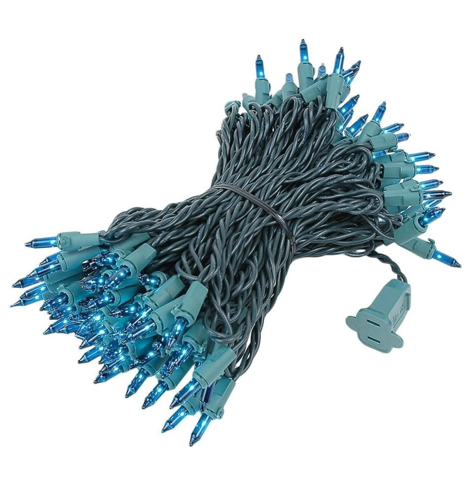 100 Light Teal Christmas Mini String Light Set, Green Wire, Indoor ...