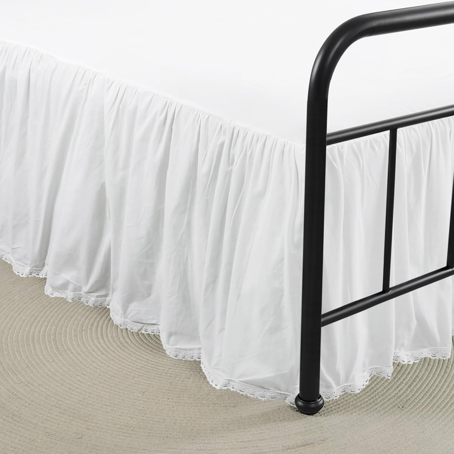 100% Lightweight Cotton Bed Skirt, Full Size 18" Drop, Crochet Edge ...