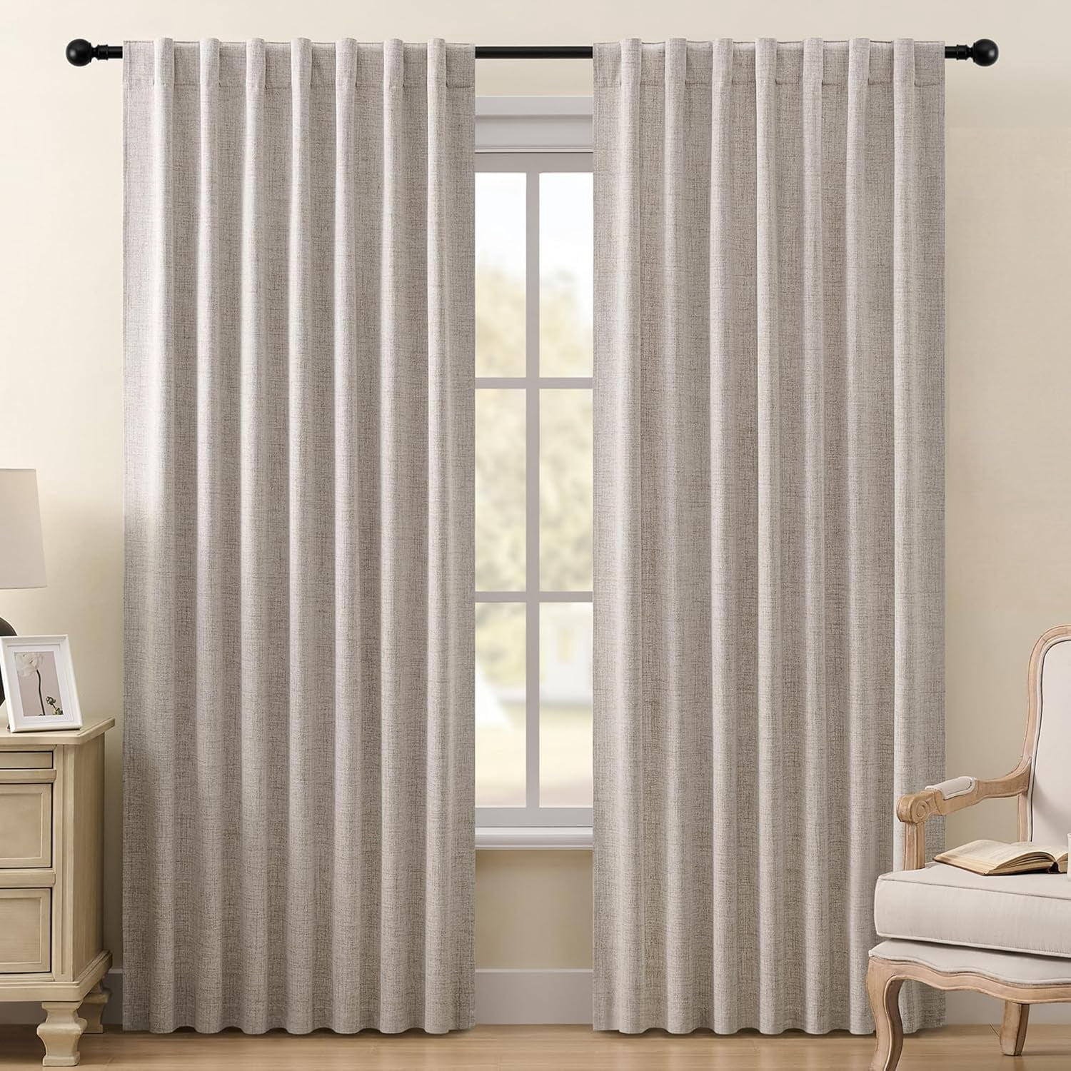 100% Linen Blackout Curtains for Bedroom Full Light Blocking Curtains ...