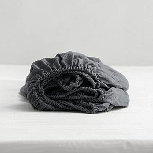 100% Linen Fitted Sheet Stone Washed Solid Color - (1 Piece) 14 inch ...