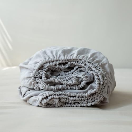 100% Linen Fitted Sheet Stone Washed Solid Color - (1 Piece) 14 inch ...
