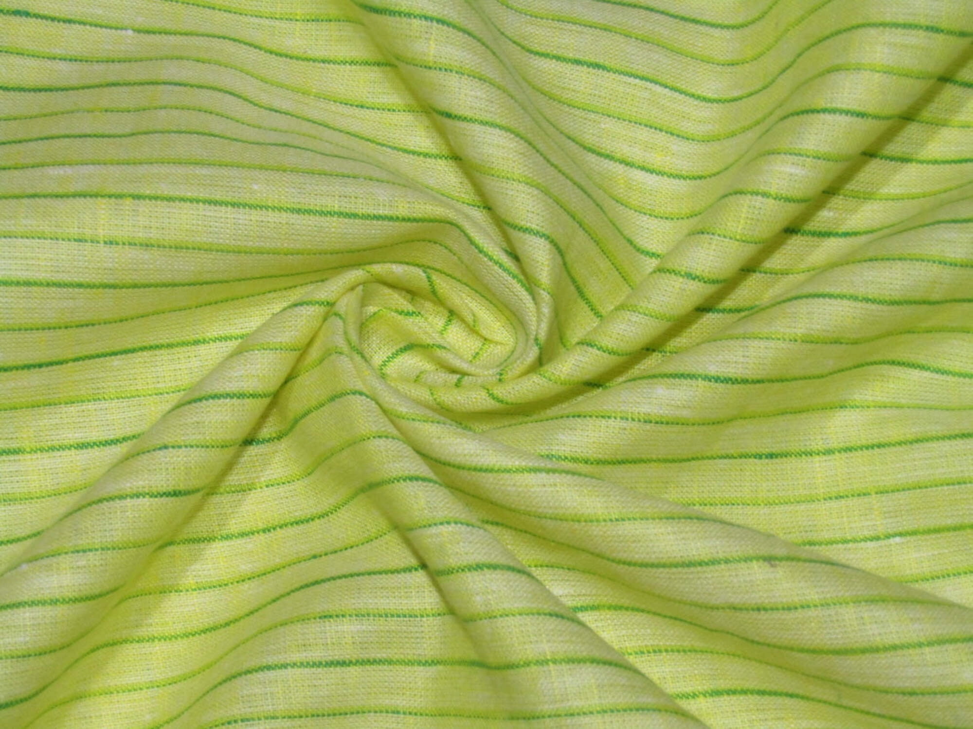 100% Linen Lemon Yellow and Green stripe 60's Lea Fabric 58" wide ...
