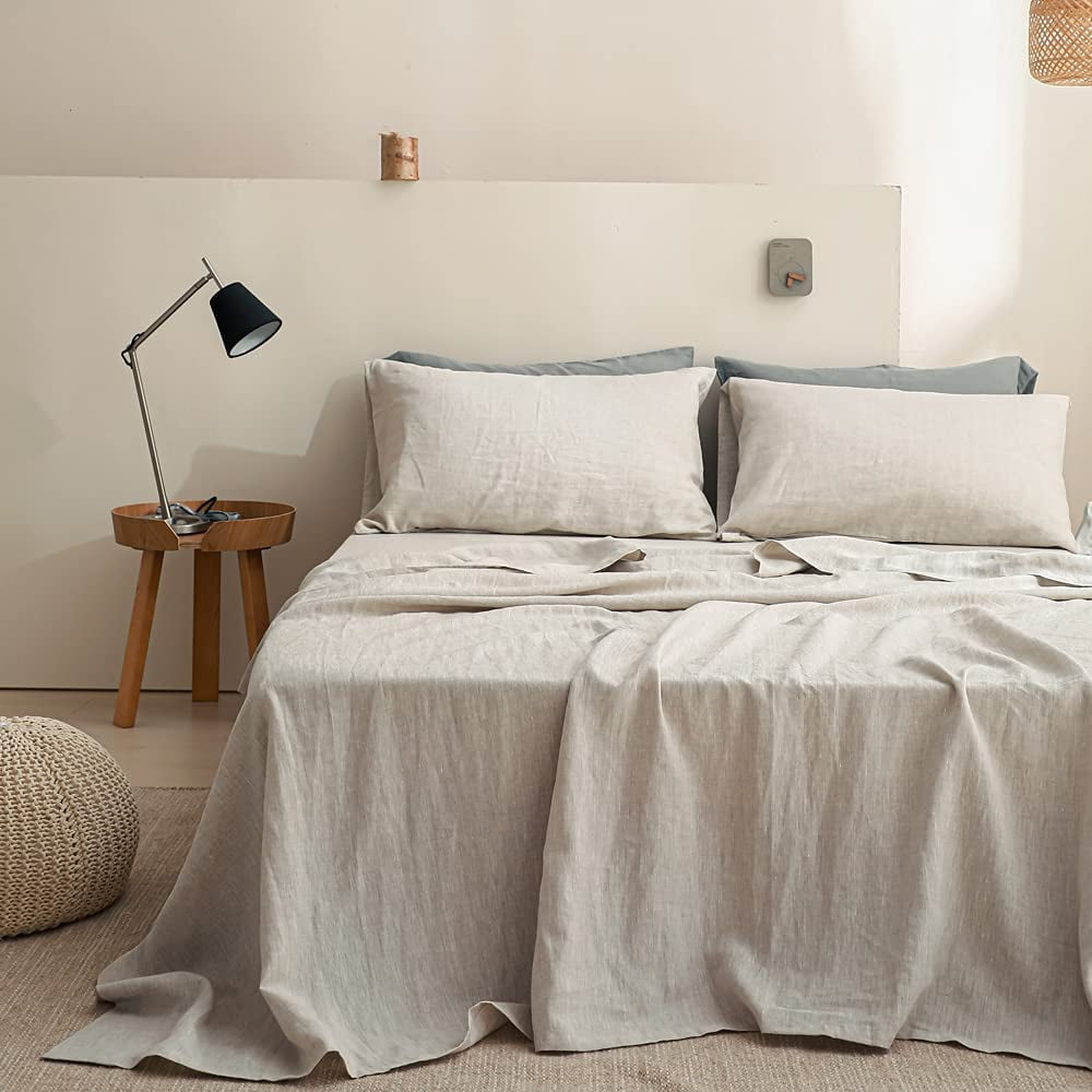 100% Linen Sheet Set 4pcs Basic Style, Deep Pocket, Natural French ...