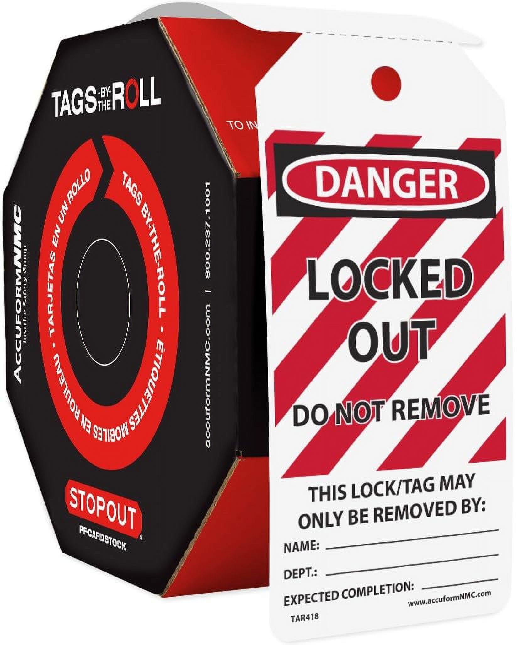 100 Lockout Tags by-The-Roll, Danger Locked Out Do Not Remove, US Made ...