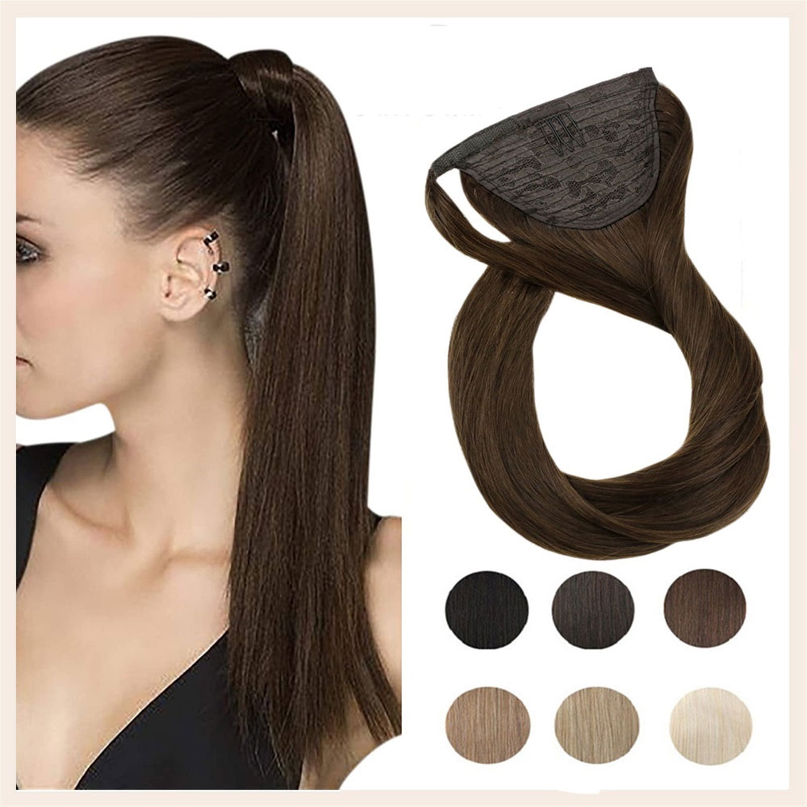 100% Machine Remy Brazilian Hair Ponytail Extensions Solid Color Clip ...