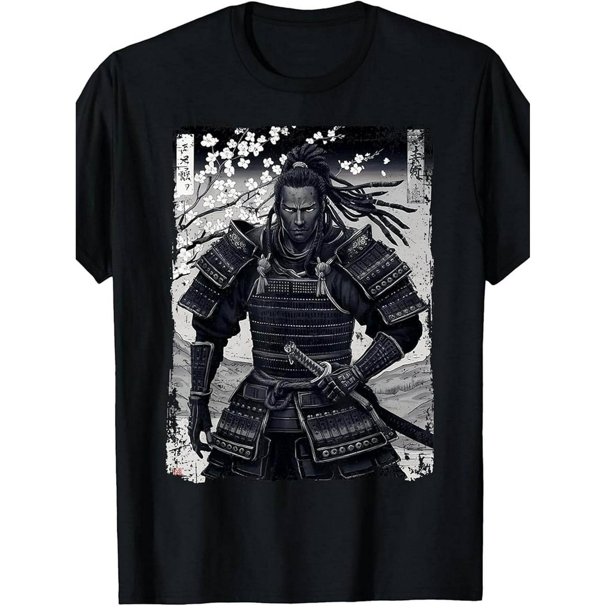 100% Made US Black Afro African Japanese Style Yasuke Samurai T-Shirt ...