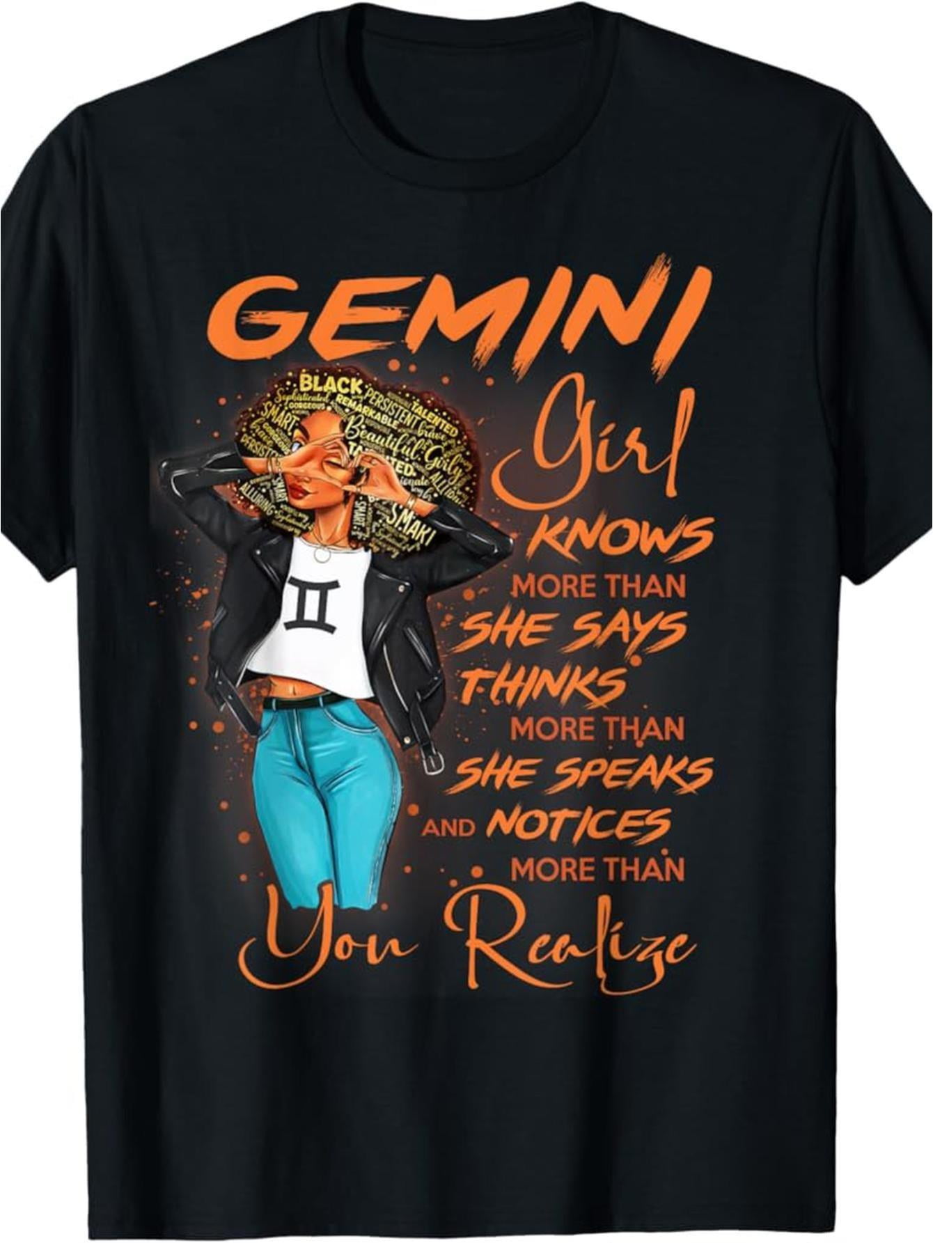 100% Made in USA, 180g Gemini Girl Knows More Than She Says For Black Women T-Shirt - Walmart.com