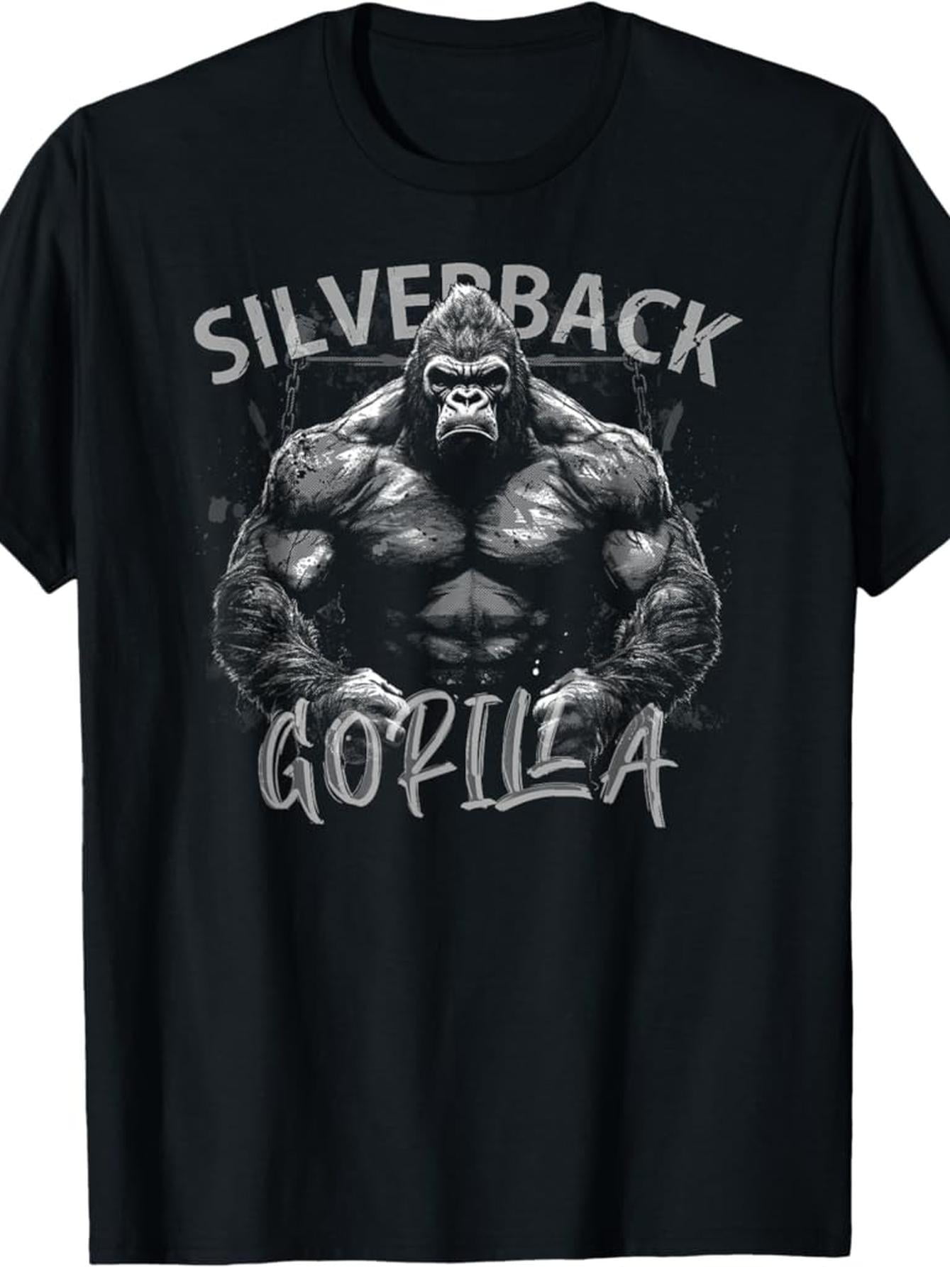 100% Made in USA, 180g Gorilla Face Monkey Angry Growling Scary Silverback Gorilla T-Shirt ...