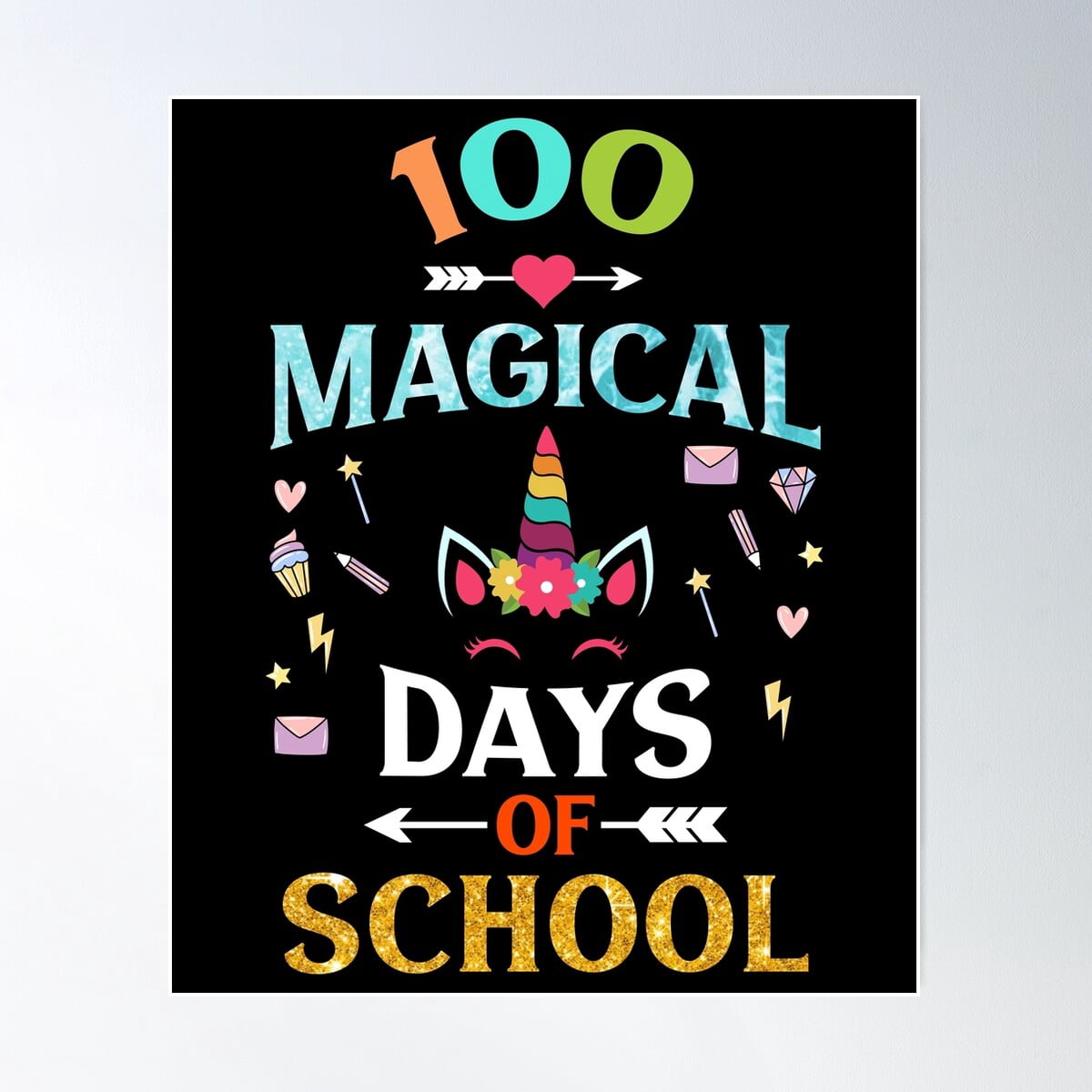 100 Magical Days Of School Unicorn 100Th Teacher Students Poster Wall ...