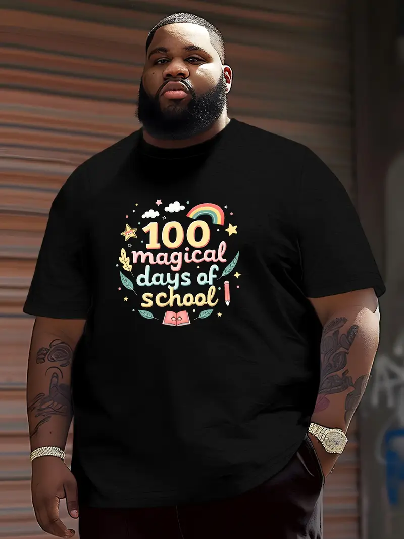 100 Magical Days of School Rainbow Graphic Men Plus Size Crew Neck Tee ...