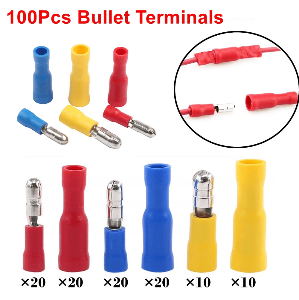 100 Male/Female Combo Bullet Connectors Insulated Wire Crimp Terminals ...