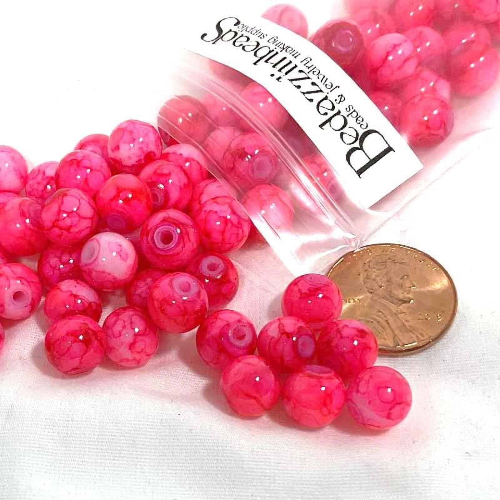 100 Marbled Bright Hot Pink Tie Dye 8mm Round Loose Glass Jewelry Beads ...