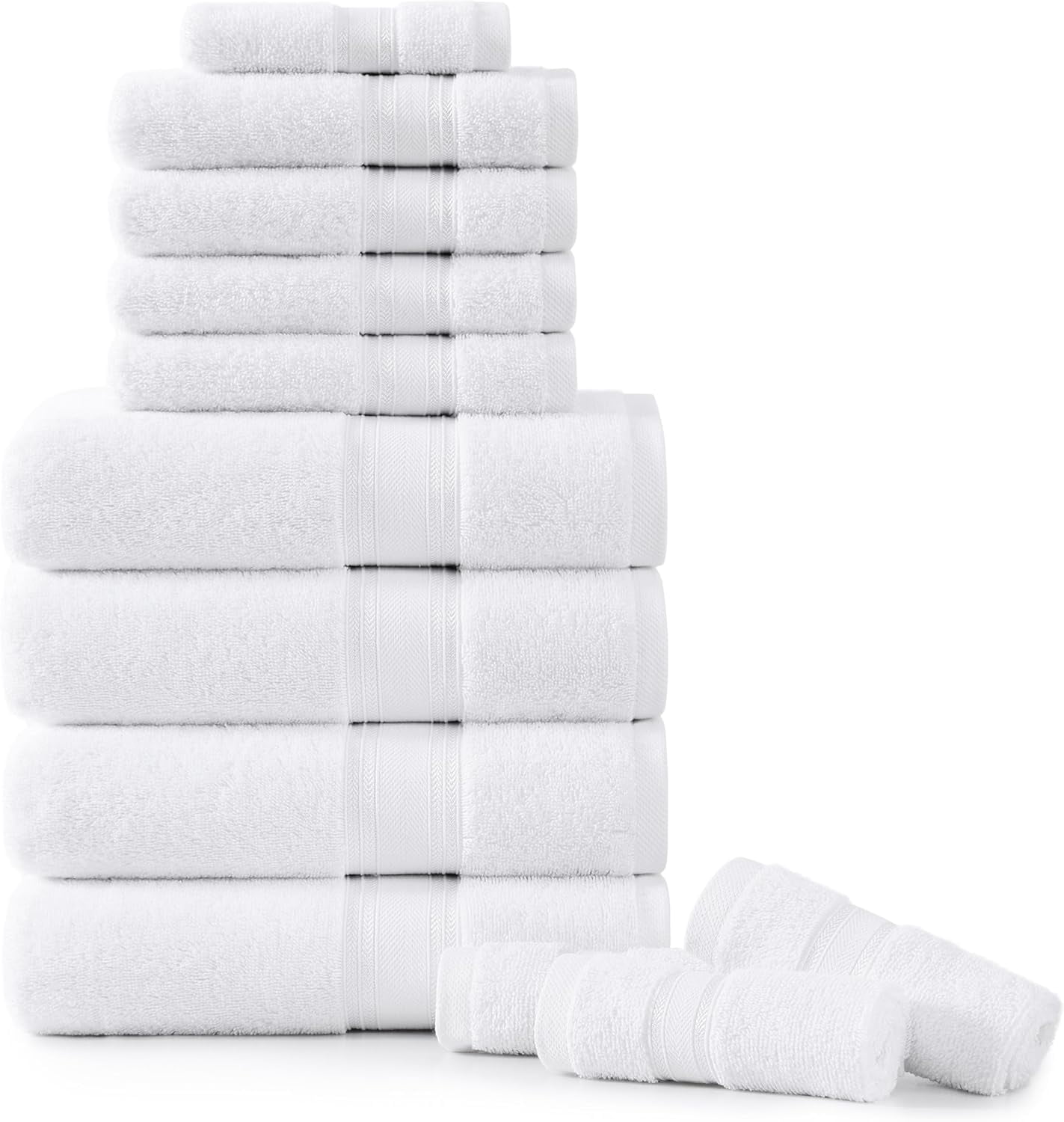 100% Mercerized Cotton Bath Towels Set of 12 – Zero Twist, 4 Bath, 4 ...