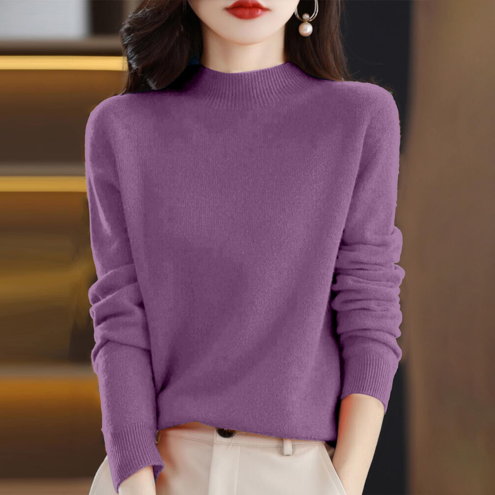 100% Merino Wool Sweaters for Women, 100% Merino Wool Mock Neck Long ...