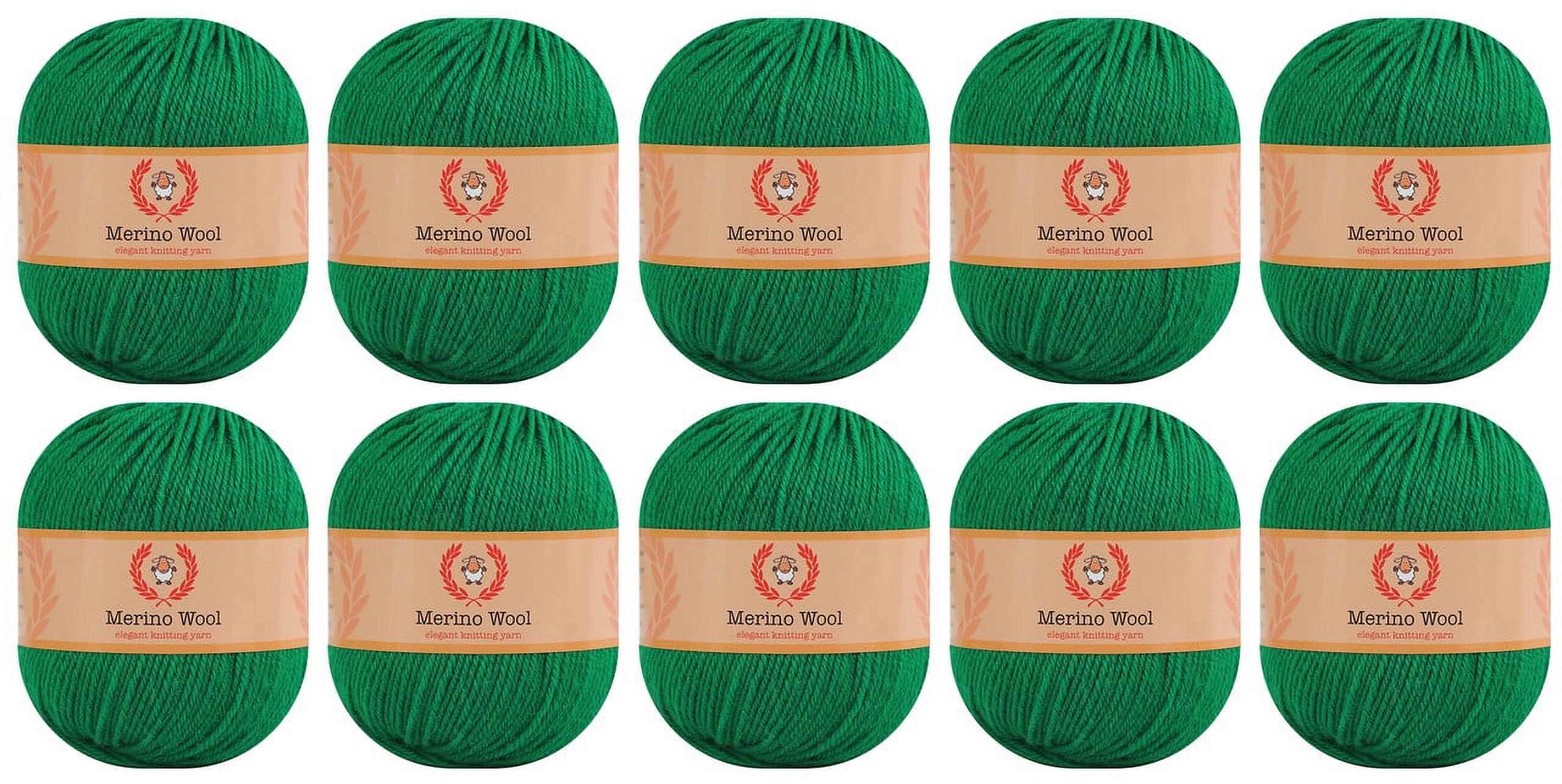 100% Merino Wool Yarn 10 Pack by Yonkey Monkey - Green 229 - Walmart.com