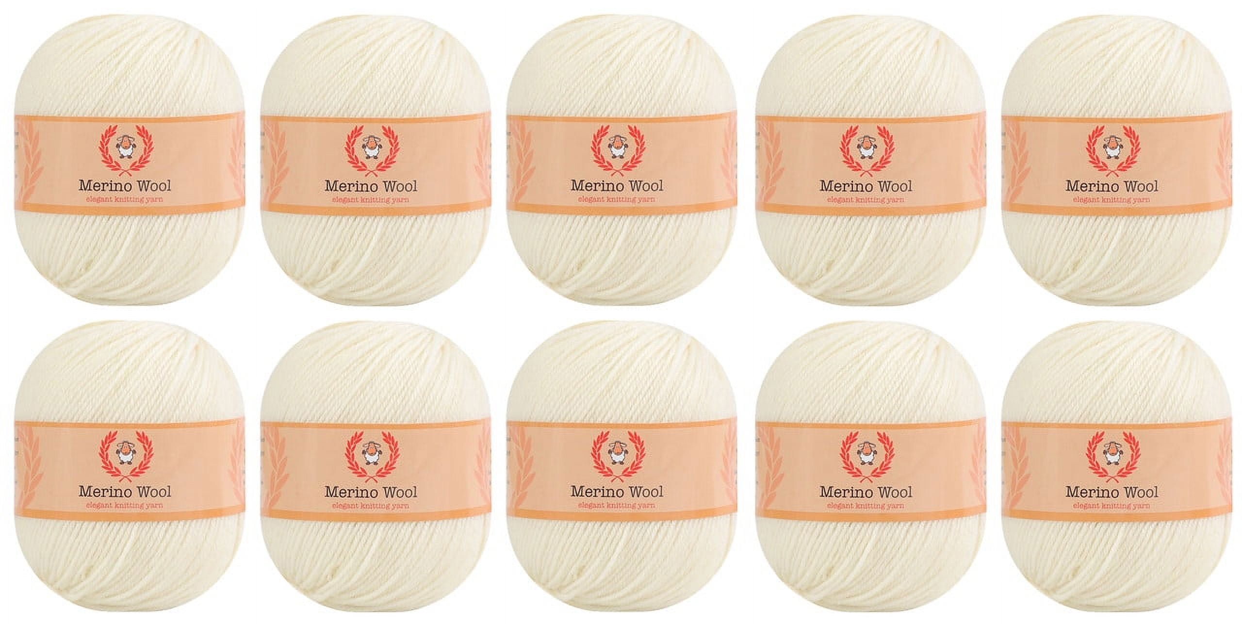 100% Merino Wool Yarn 10 Pack by Yonkey Monkey - White 201 - Walmart.com