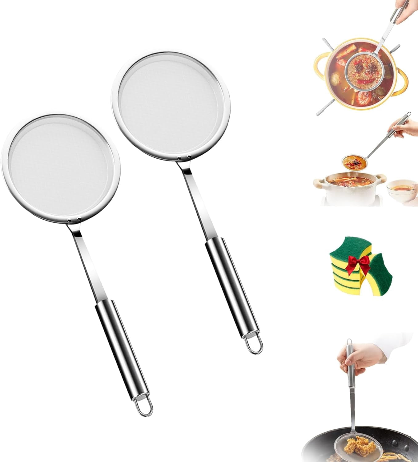 100 Mesh Stainless Steel Extra Ultra Fine Fat Skimmer Spoon, Fine Mesh ...