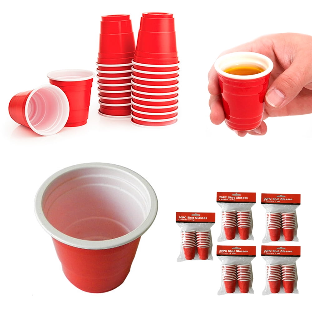 100 Mini Red Cups 2oz Plastic Shot Glasses Jelly Drink Party Disposable ...