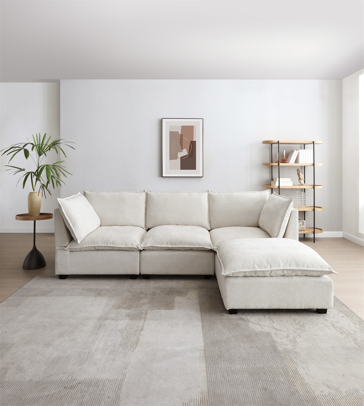 100" Modular Sectional Sofa with Convertible Ottoman, Linen Fabric U ...
