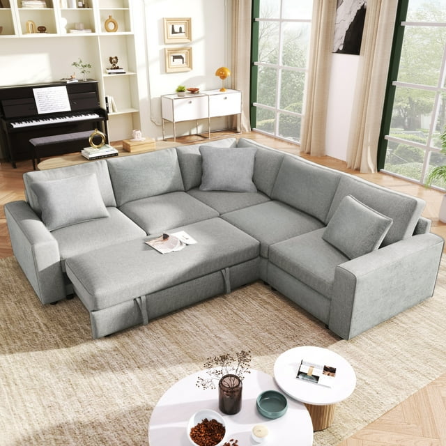 100" Modular Sectional Sofa with Pull Out Bed, L Shaped Sleeper Sofa ...
