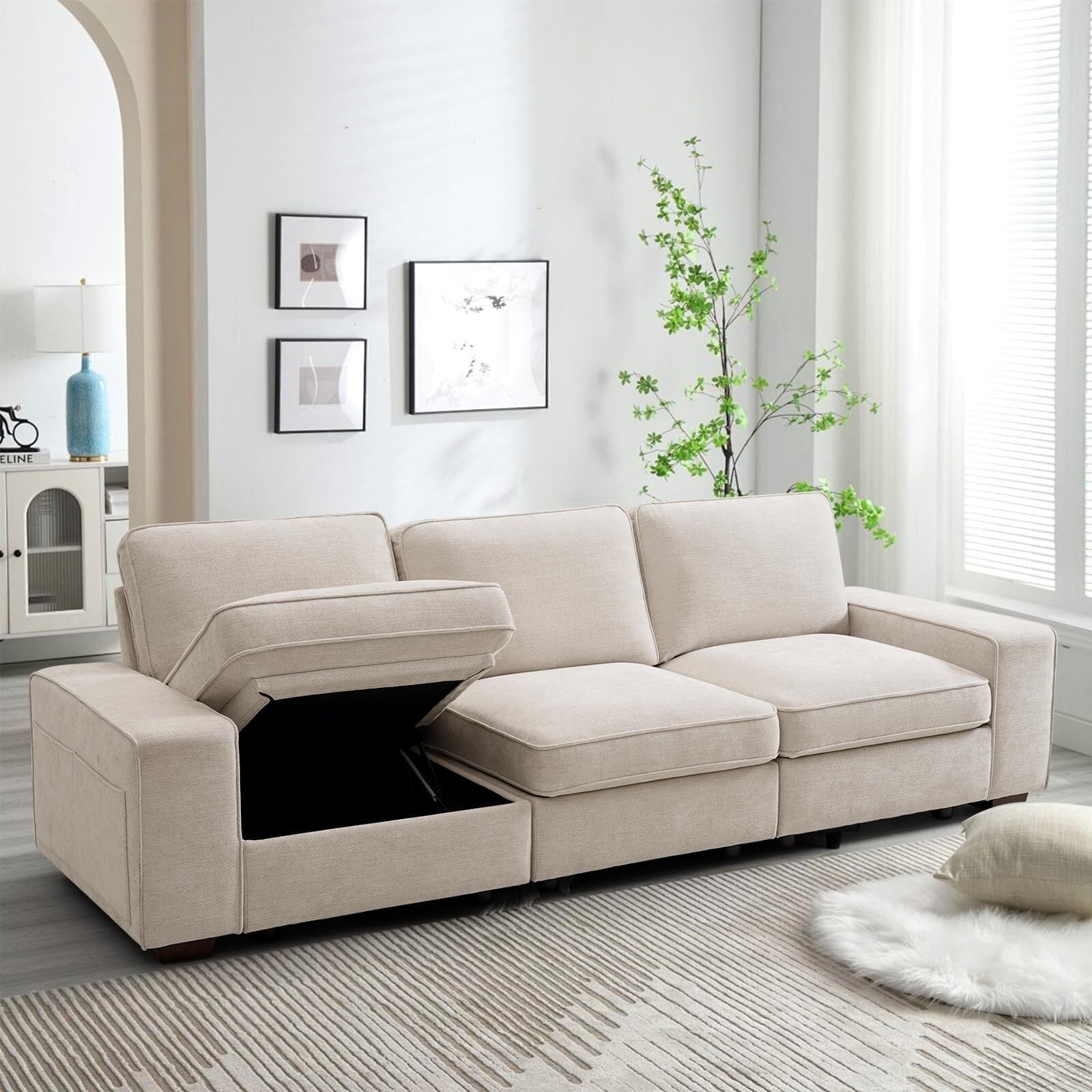 100" Modular Sofa Couch with Seats Storage, Comfy 3-Seater Chenille ...