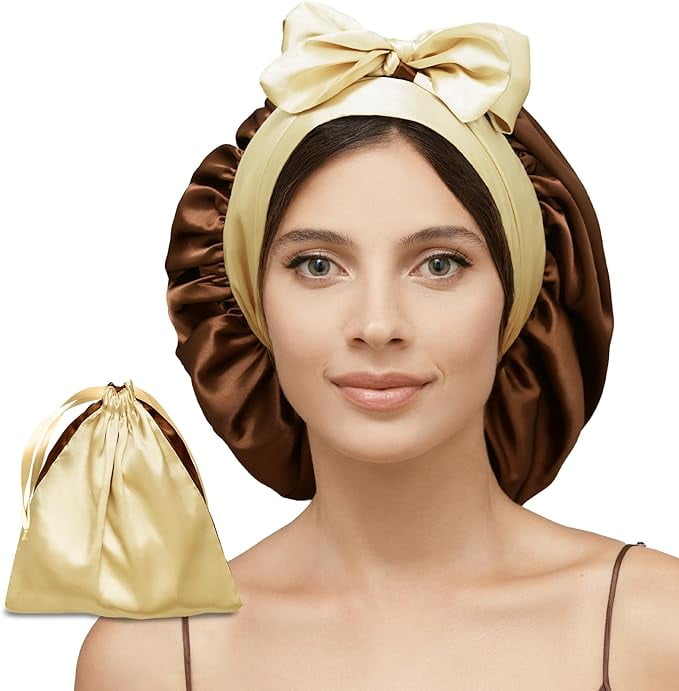 100% Mulberry Silk Bonnet for Curly Hair - Double Layer Silk Hair Wrap ...