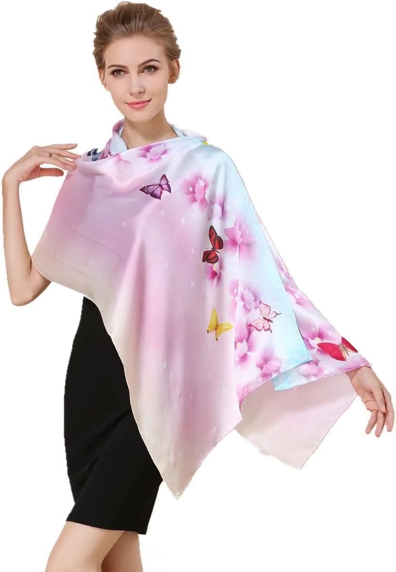 100% Mulberry Silk Long Scarf for Women Large Oblong Sunscreen Shawls ...