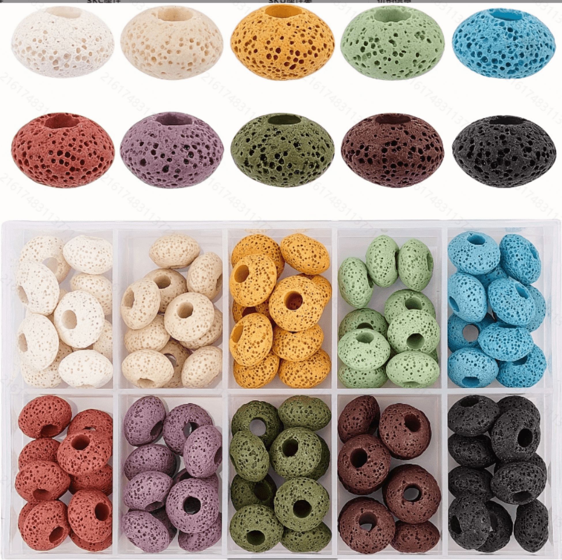 100 Natural Beads Multicolor Flat Round Large Hole Beads Lava Rock ...