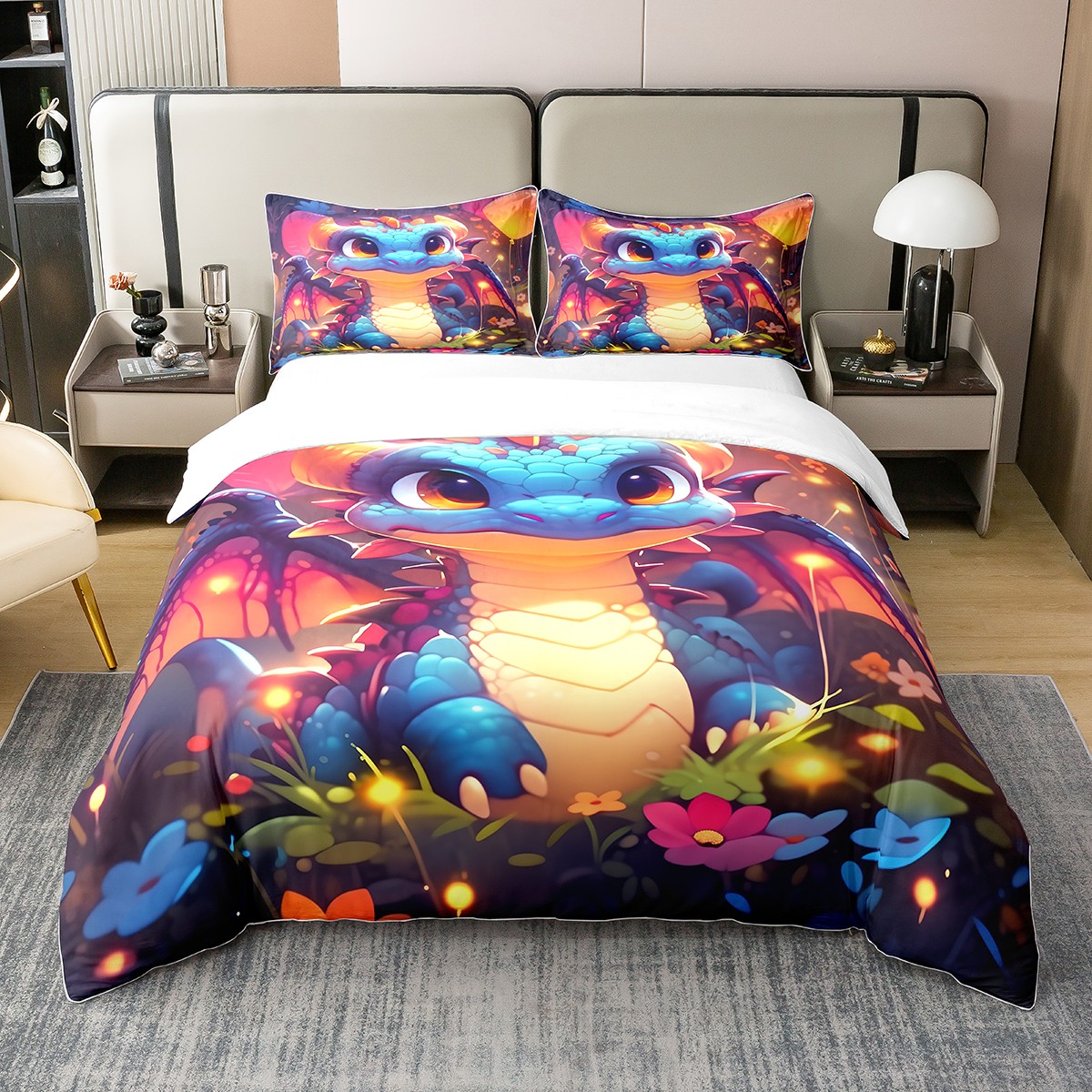 100% Natural Cotton Cartoon Dragon Comforter Cover,Cute Balloon Bedding ...