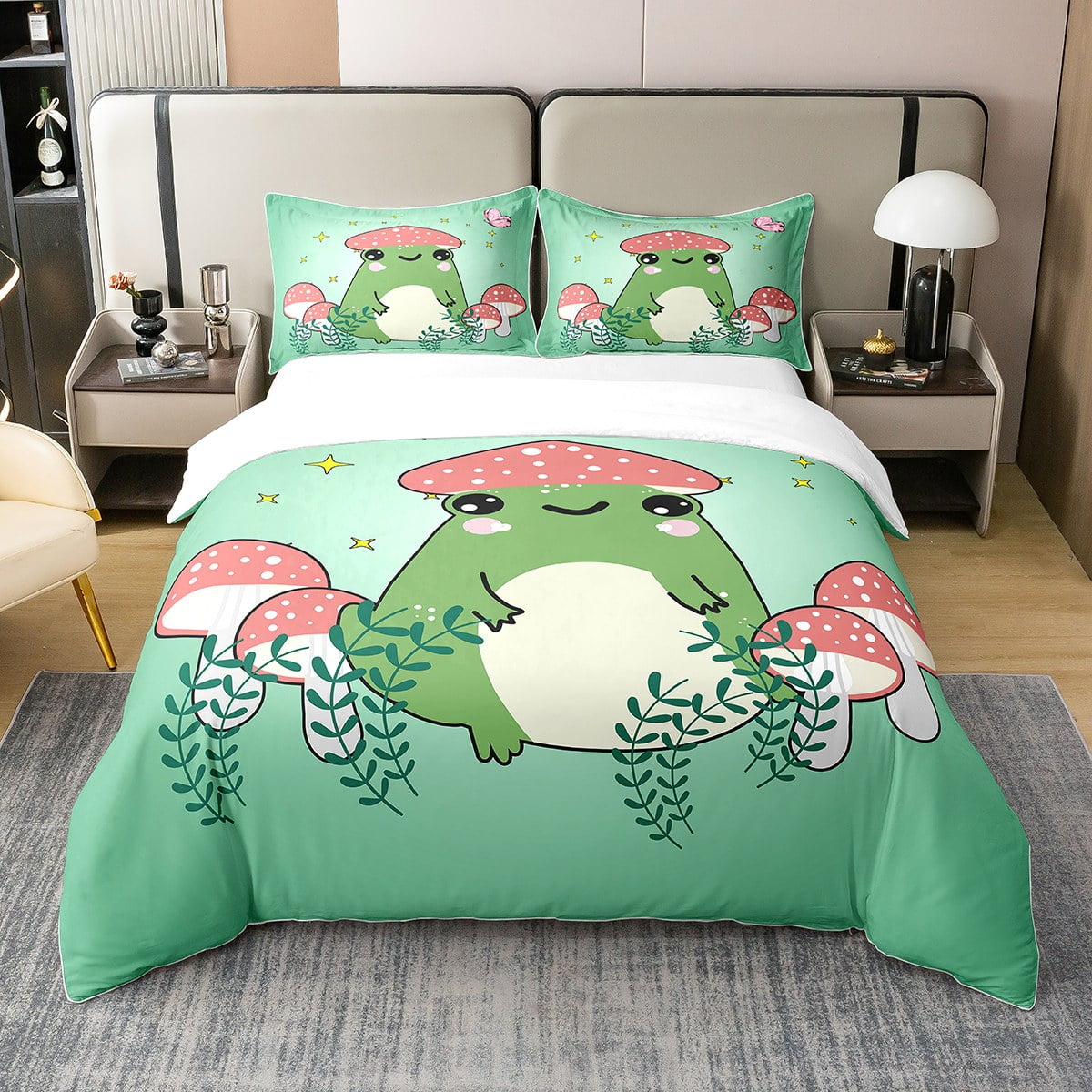 100% Natural Cotton Cute Green Frog Duvet Cover For Kids Boys Girls ...