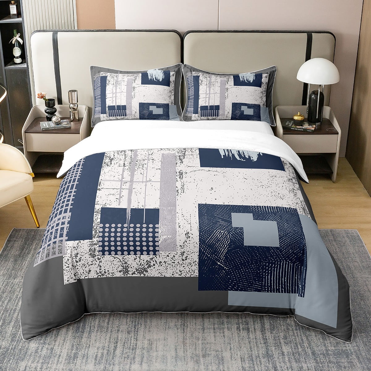 100% Natural Cotton Geometric Bedding Set,Abstract Square Duvet Cover ...