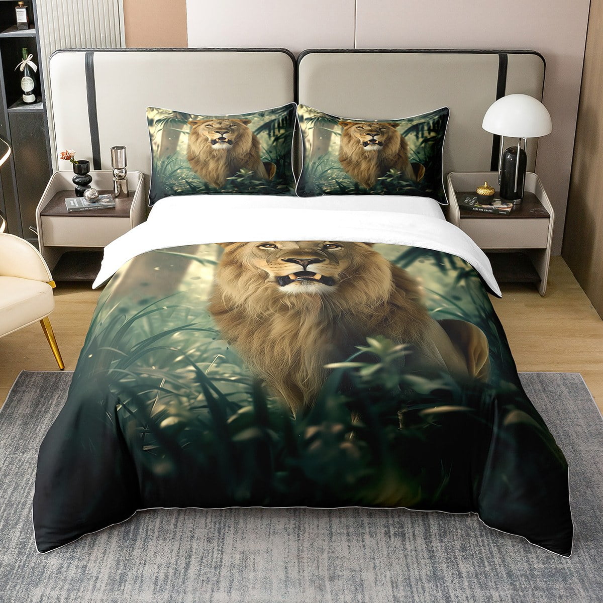 100% Natural Cotton 3D Lion Comforter Cover For Adult Teens Brown Wild ...