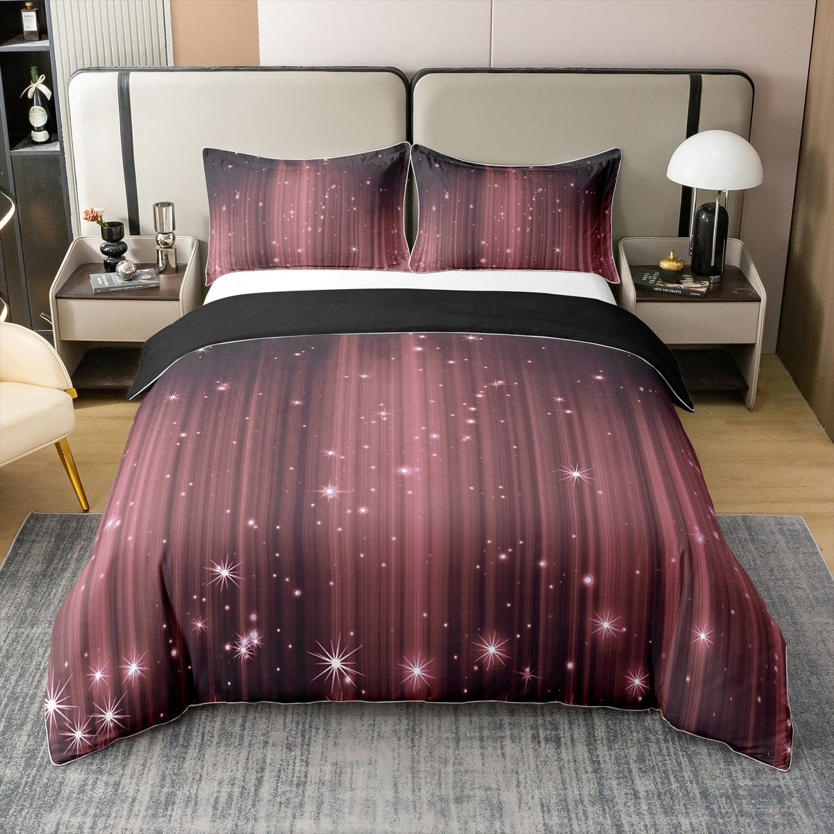 100% Natural Cotton Pink Ombre Bedding Set King Size Sparkle Stripes ...