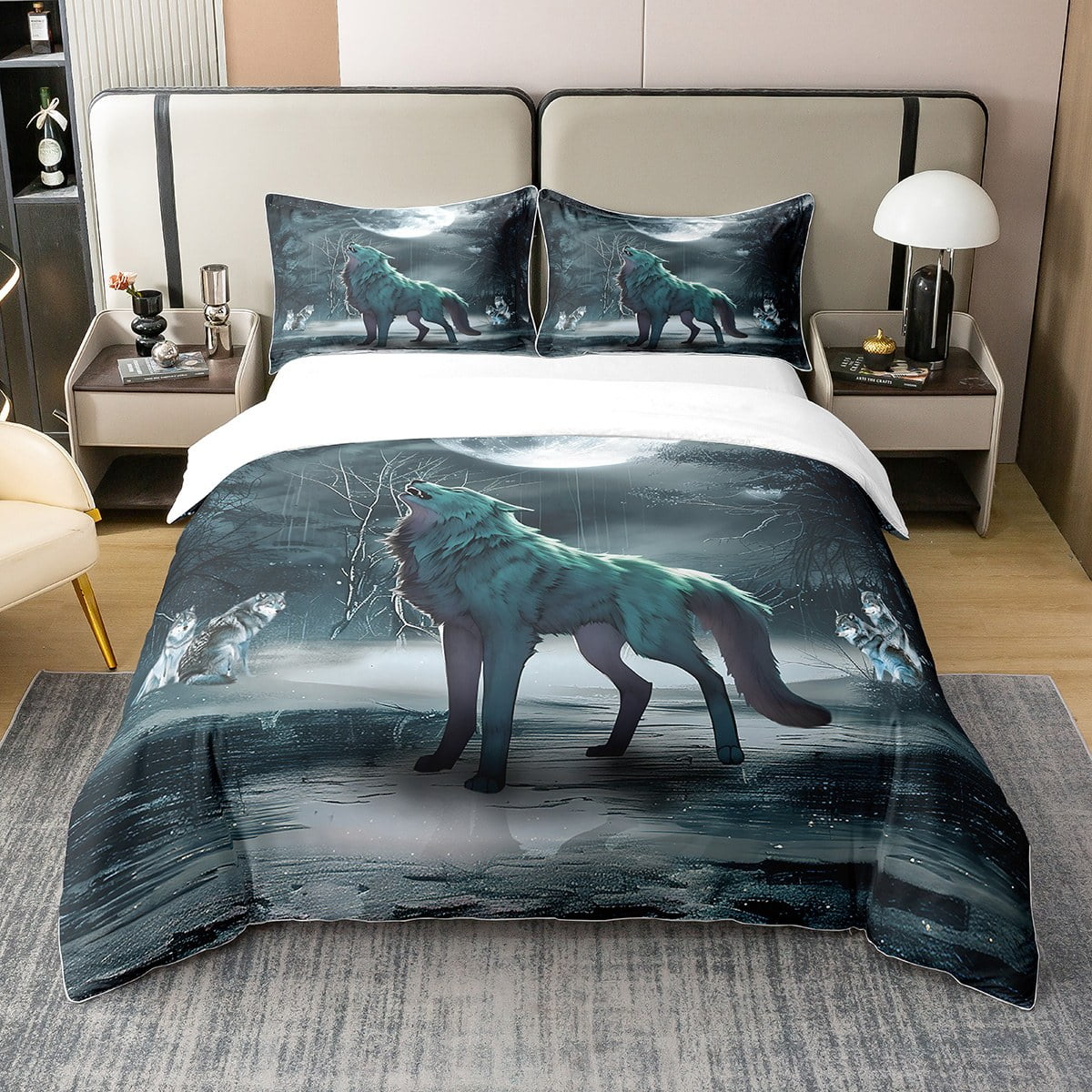 100% Natural Cotton Teens Howling Wolf Comforter Cover For Boys Adult ...