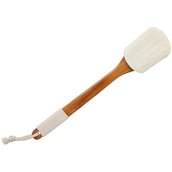 100% Natural Exfoliating Loofah with Long Wooden Handle Shower Back ...