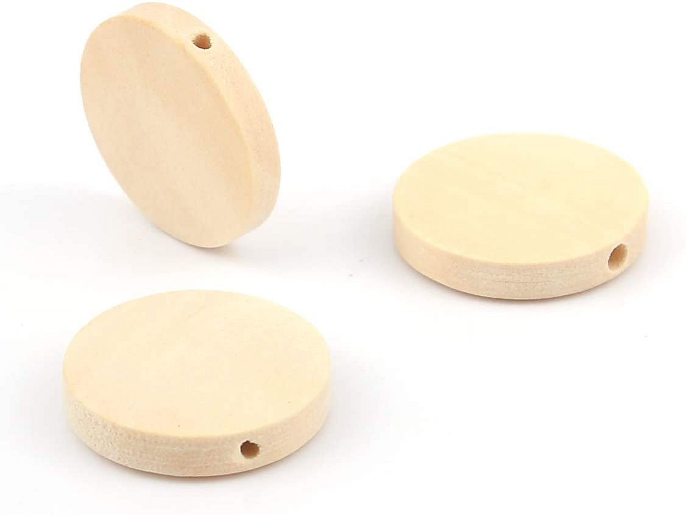 100 Natural Flat Round Wood Beads 20mm Diameter 4.2mm Thick with 1.8mm ...