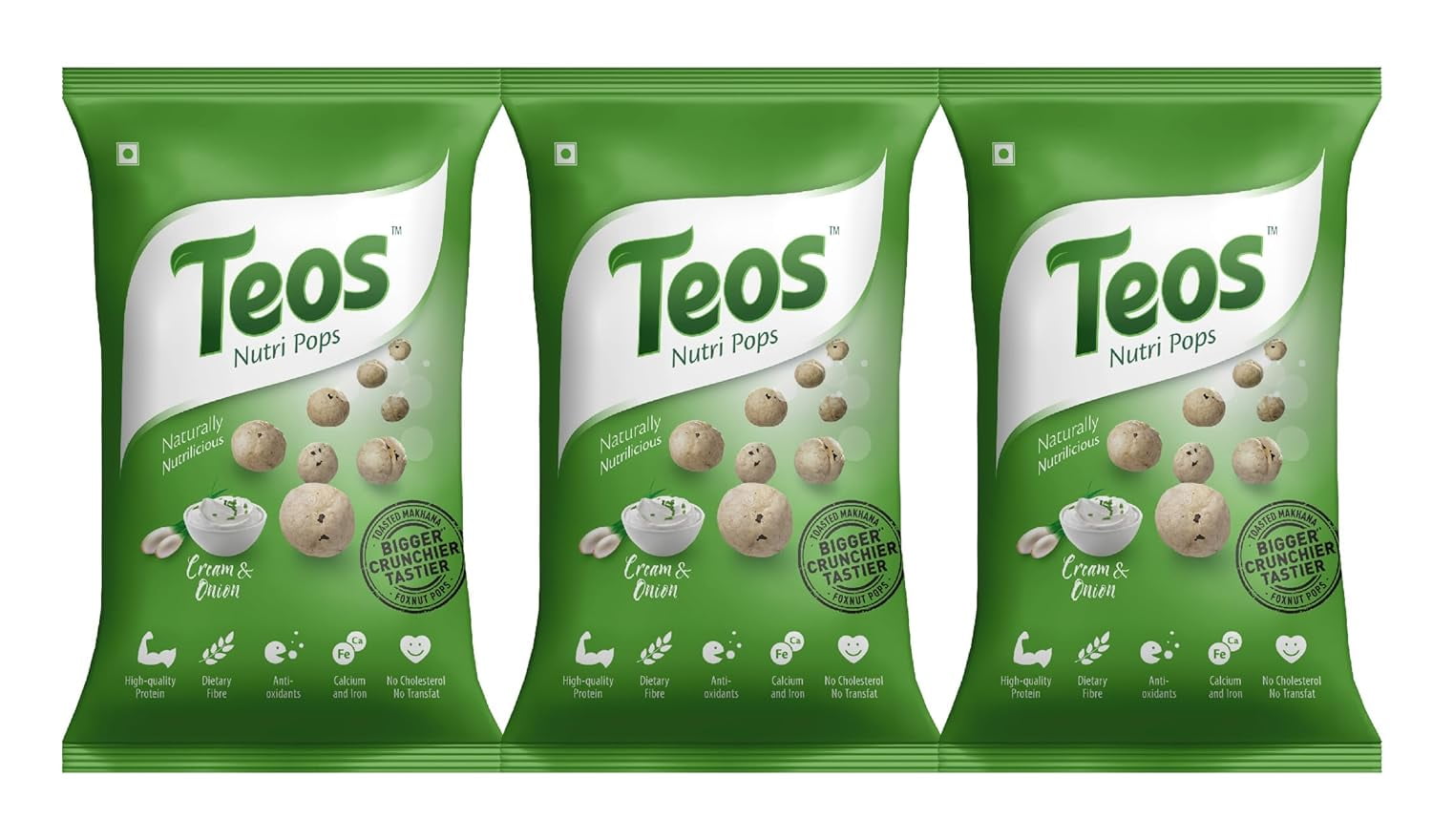 100% Natural Nutri Pops Cream & Onion Makhana By Teos 240gm, (80gm ...