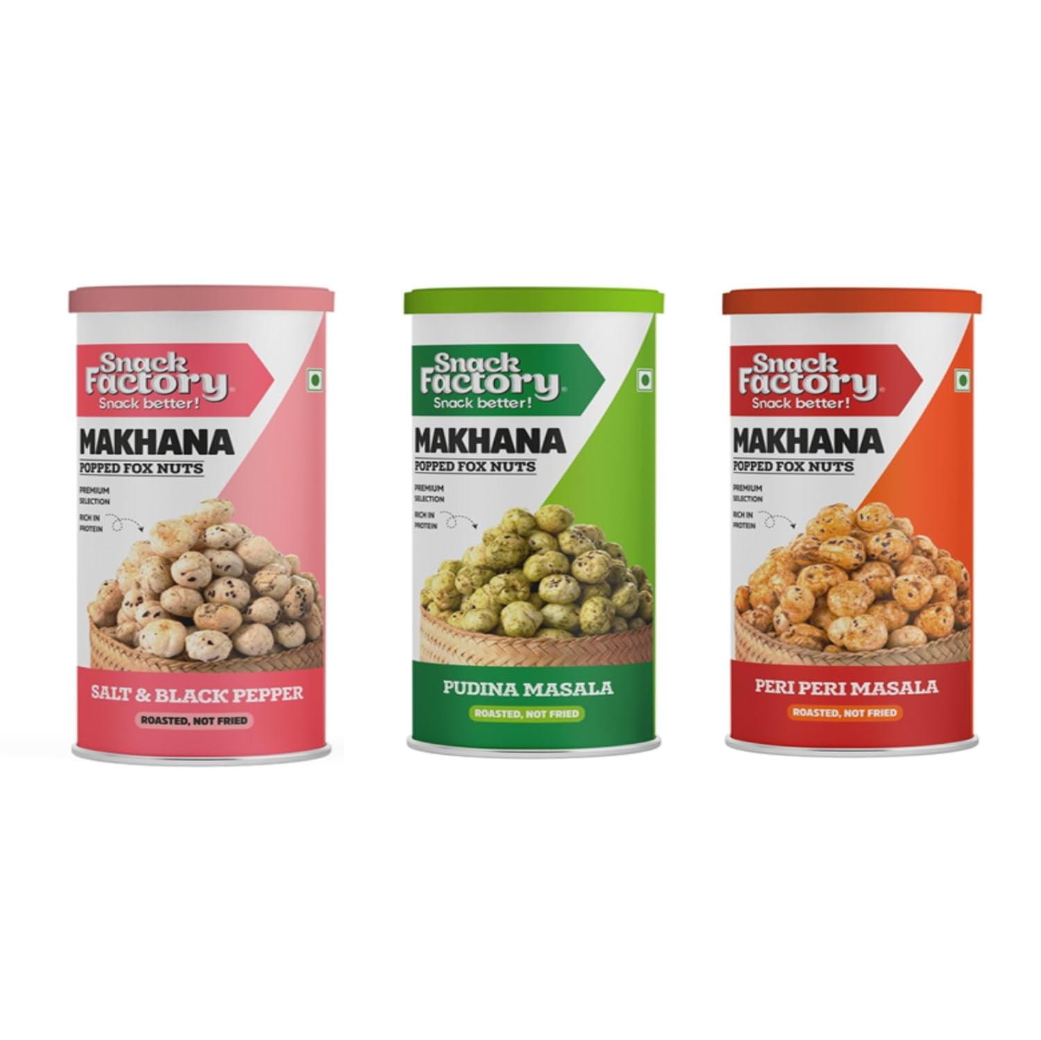 100% Natural Salted & Black Pepper + Pudina + Peri Peri Masala Makhana ...