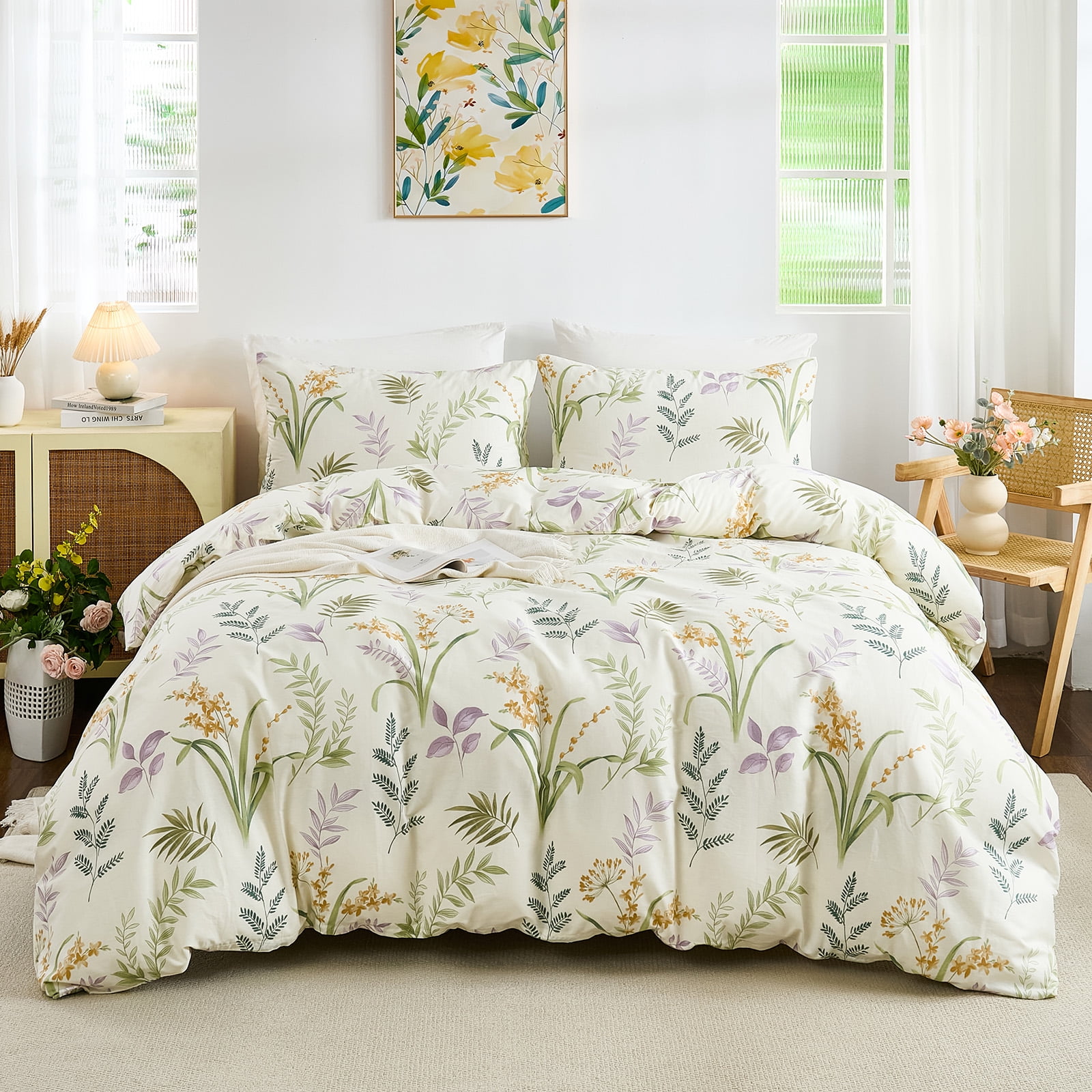 100% Nature Cotton Duvet Cover Vintage Reversible Floral Garden Style ...