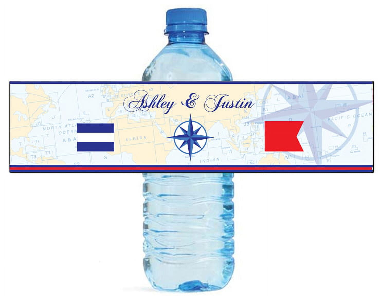100 Nautical Map Wedding Anniversary Engagement Party Water Bottle ...