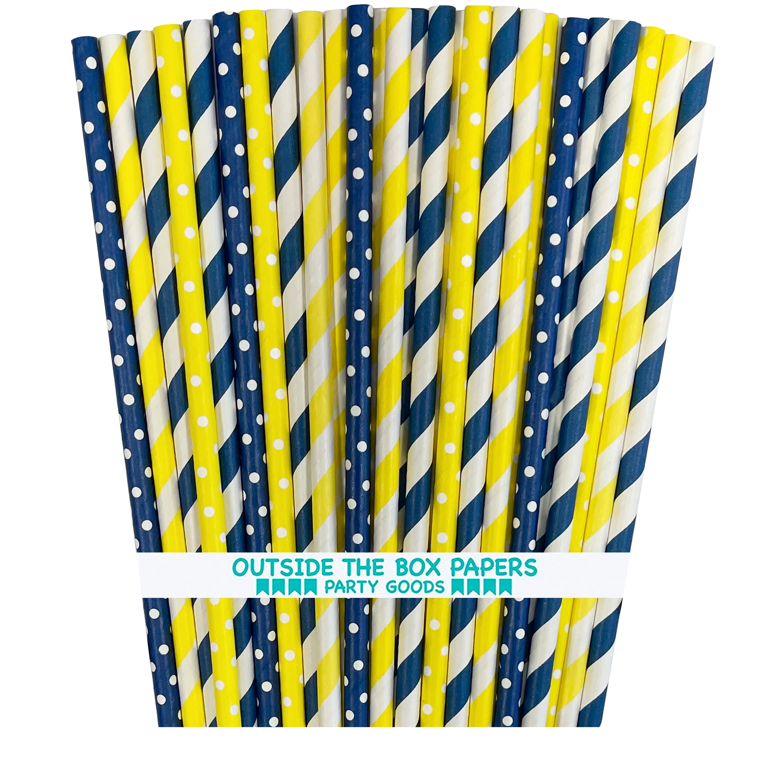 100 Navy Blue and Yellow Stripe, Chevron Paper Straws - Walmart.com