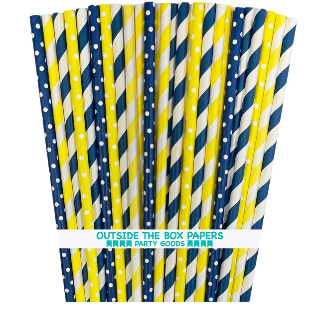 100 Navy Blue and Yellow Stripe, Chevron Paper Straws - Walmart.com